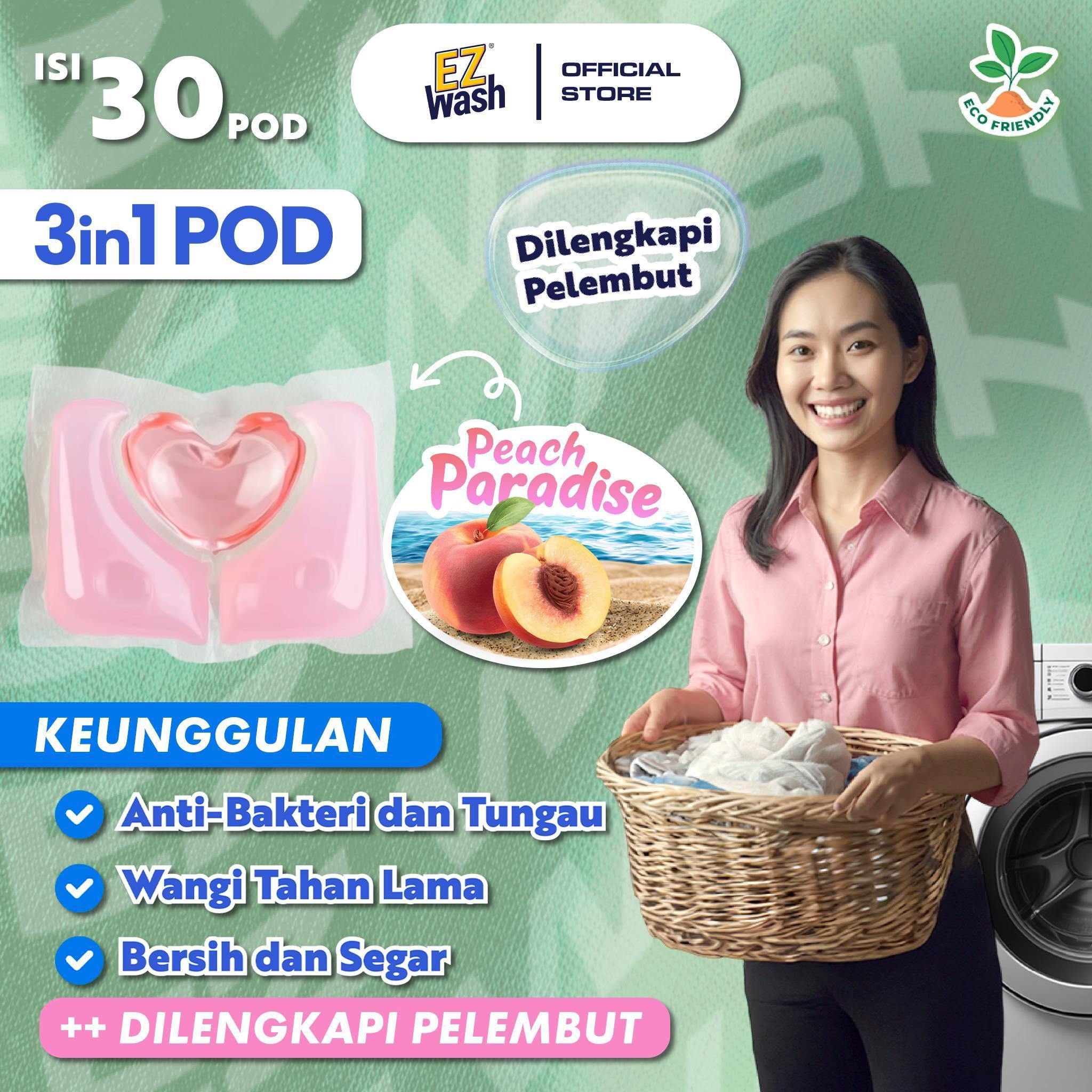 Jual EZWash Laundry Pod 3in1 Chamber Peach Paradise /30 di Toko The Kingdom Shop