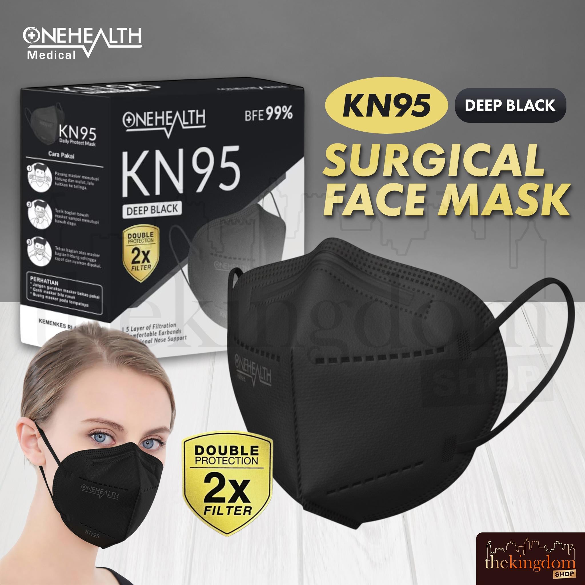 Jual Onehealth KN95 5 Layer Surgical Face Mask Deep Black di Toko The ...